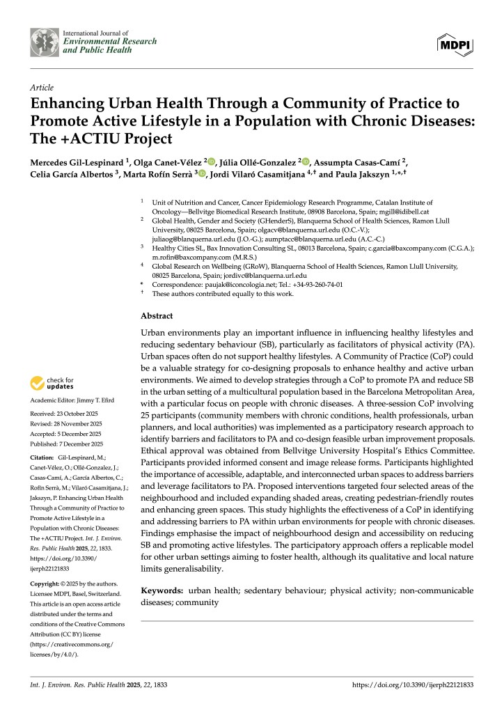 Enhancing Urban Health Through a Community of Practice—The +ACTIU ...